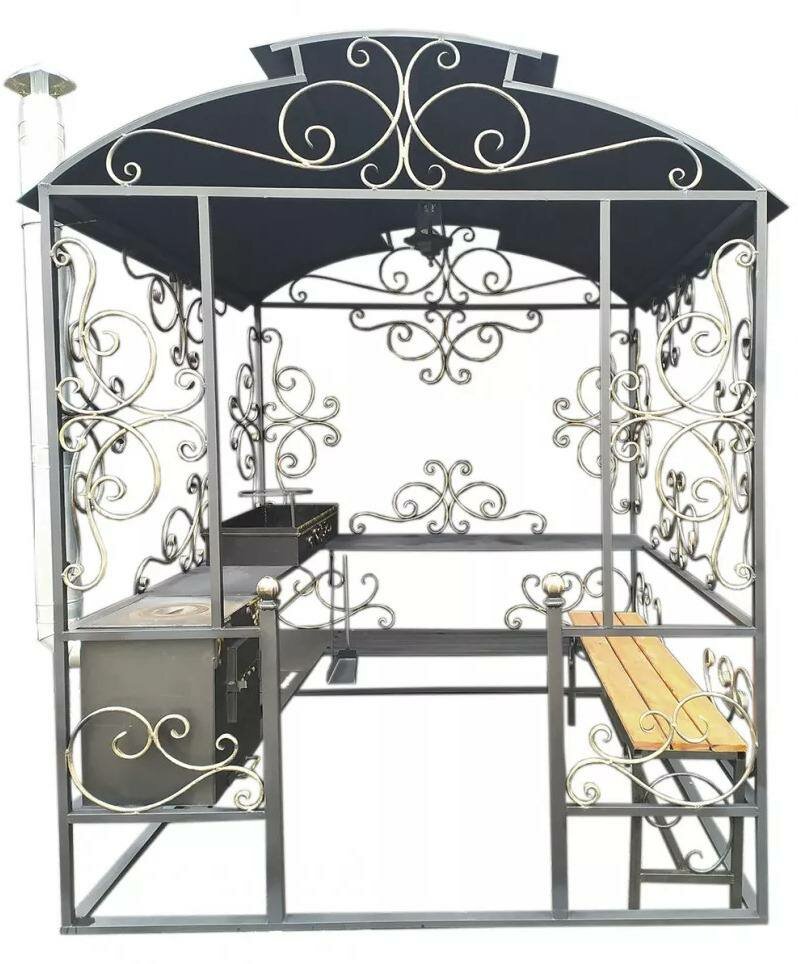 Переносной мангал КовМангал "Лаванда", с крышей, столиком, полками, 173х183х235 см