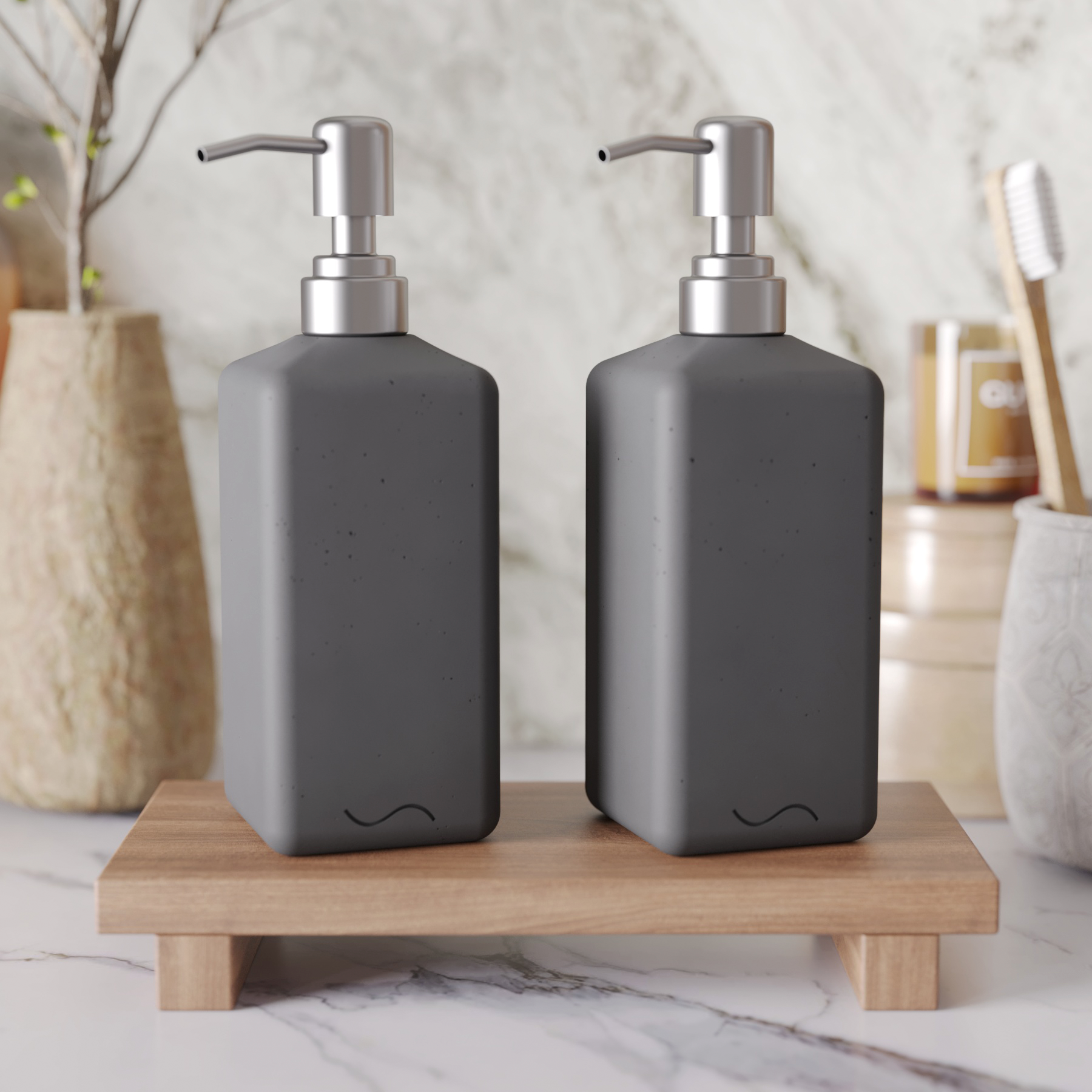 Набор дозаторов Emily Slim, 250мл с металлической помпой, для жидкого мыла, бетон, графитовый матовый