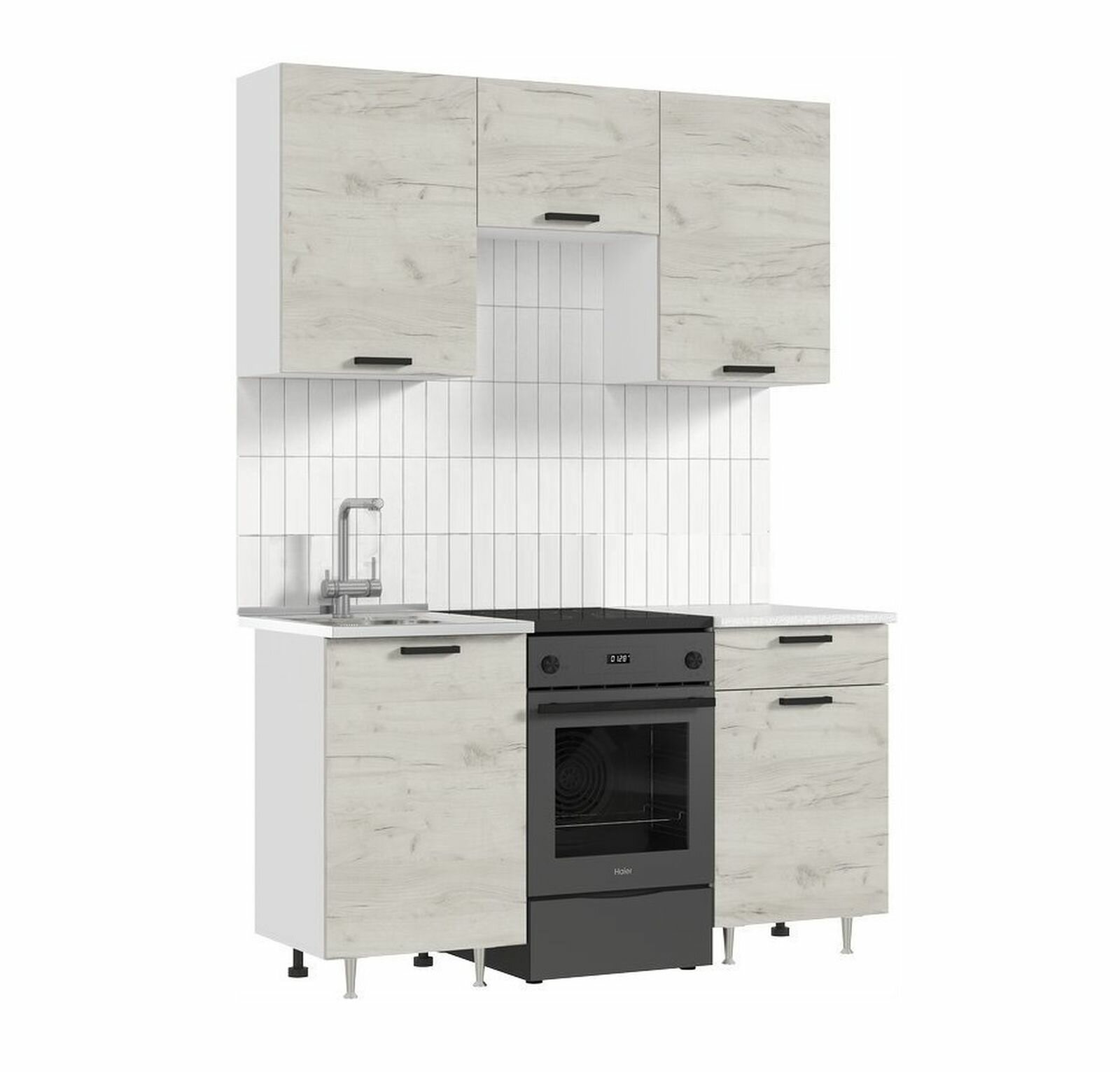 Кухня "Миф" Рио New 1.5 м дуб крафт белый, материал ЛДСП / ЛДСП, столешница толщиной 26 мм в комплекте