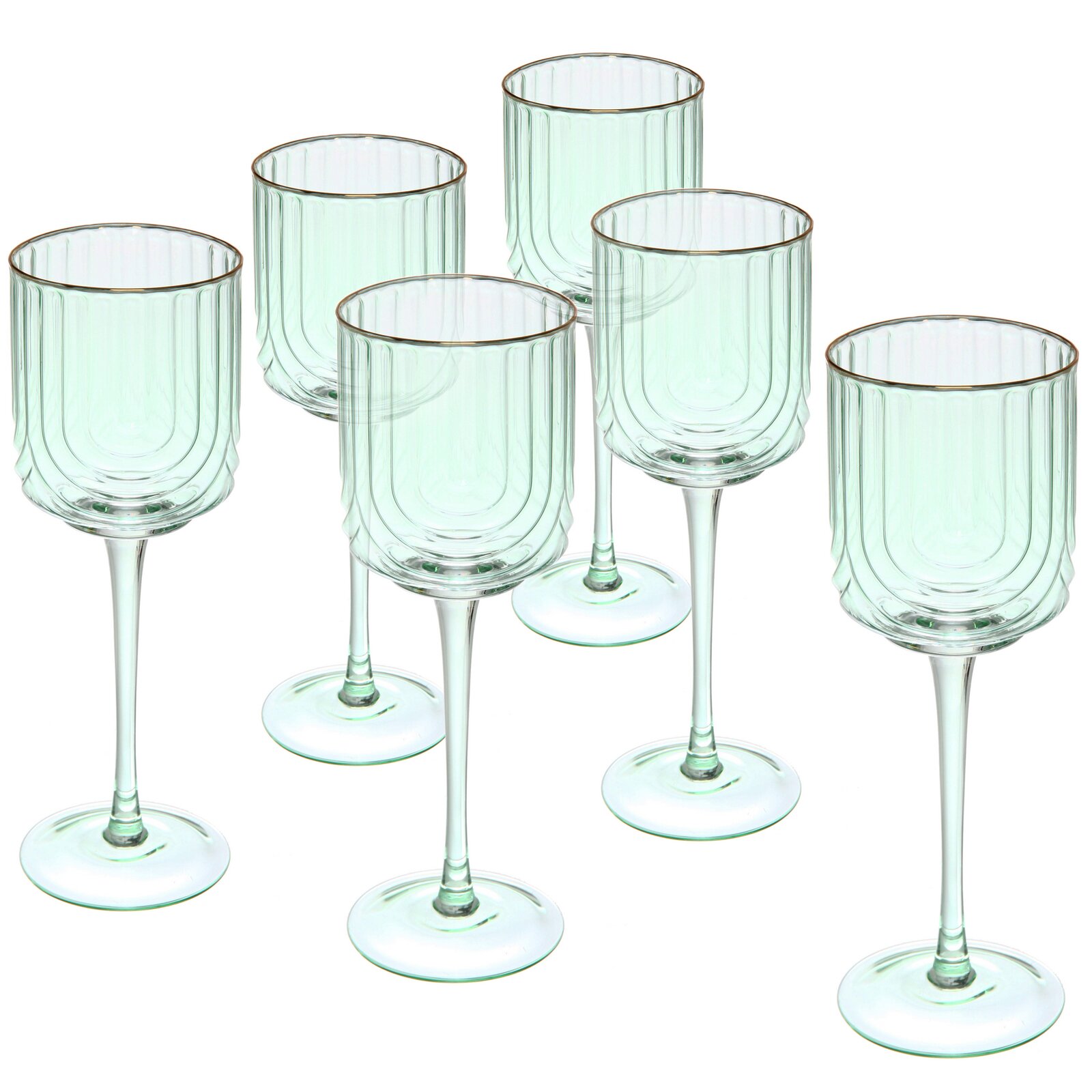 Бокал для вина 'Enjoy Life', 330мл, зеленый, набор 6шт, стекло, с золотистой окантовкой