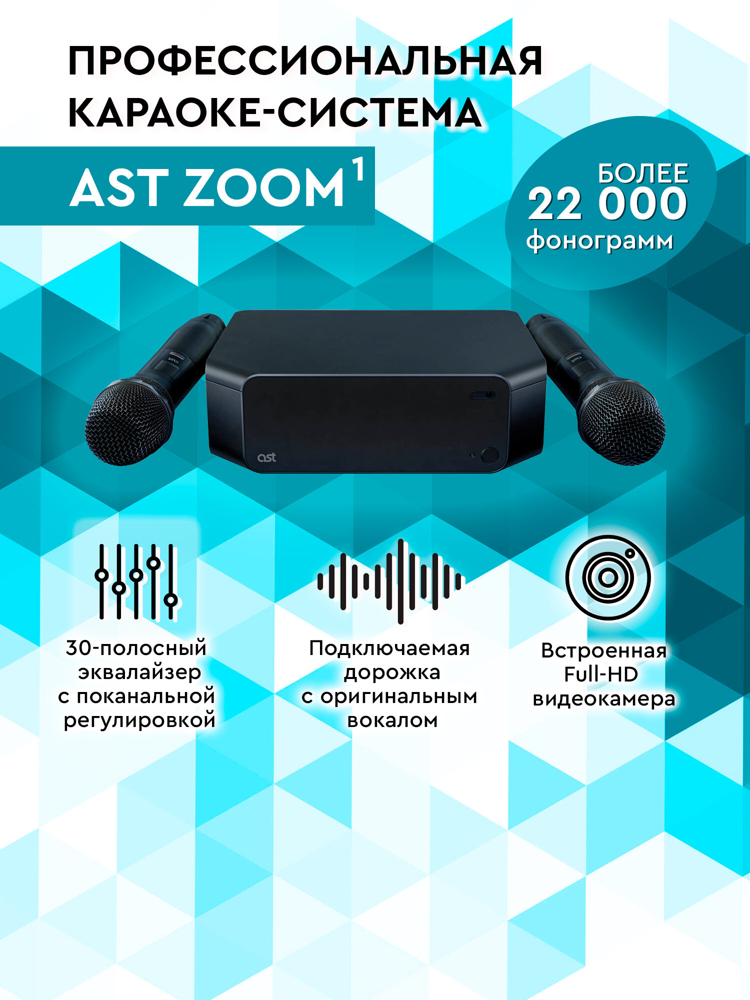 Караоке-система AST "Zoom", профессиональная, чёрная, с пультом ДУ