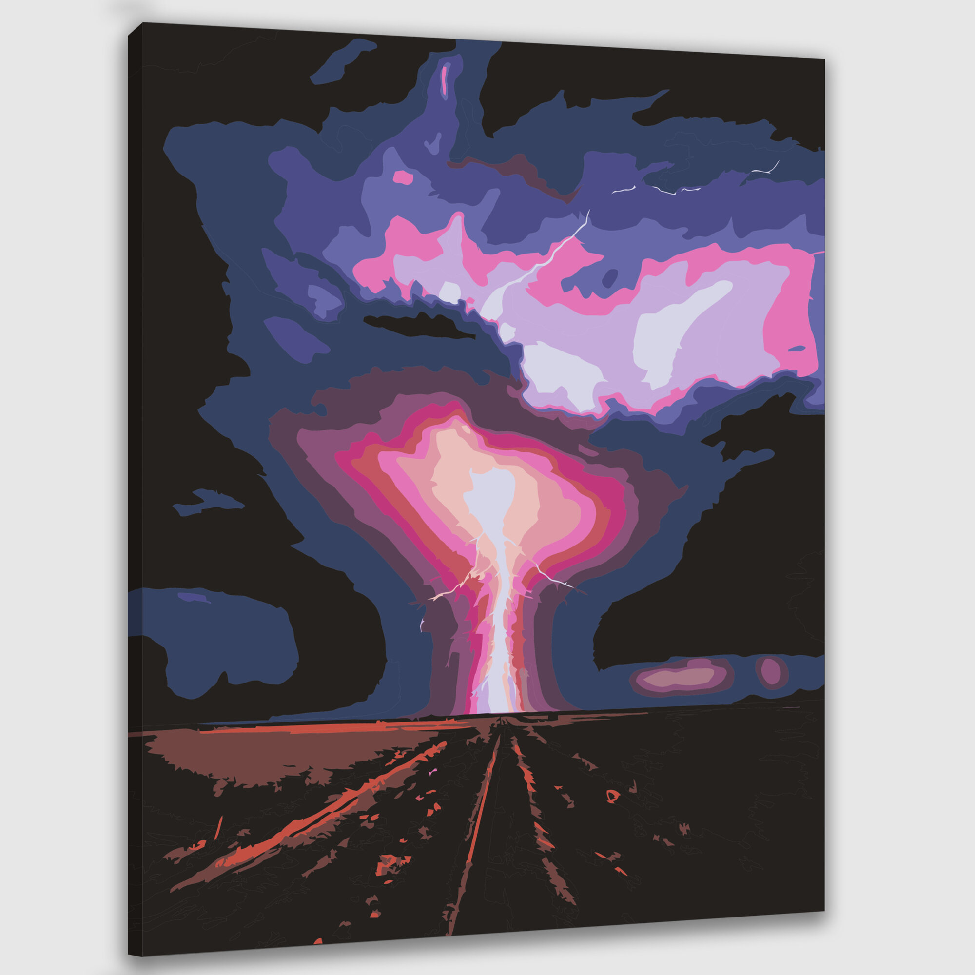 Картина по номерам 40x50 см, молния, грозовое небо, темные облака, удар молнии, скорость, ландшафт, яркие цвета