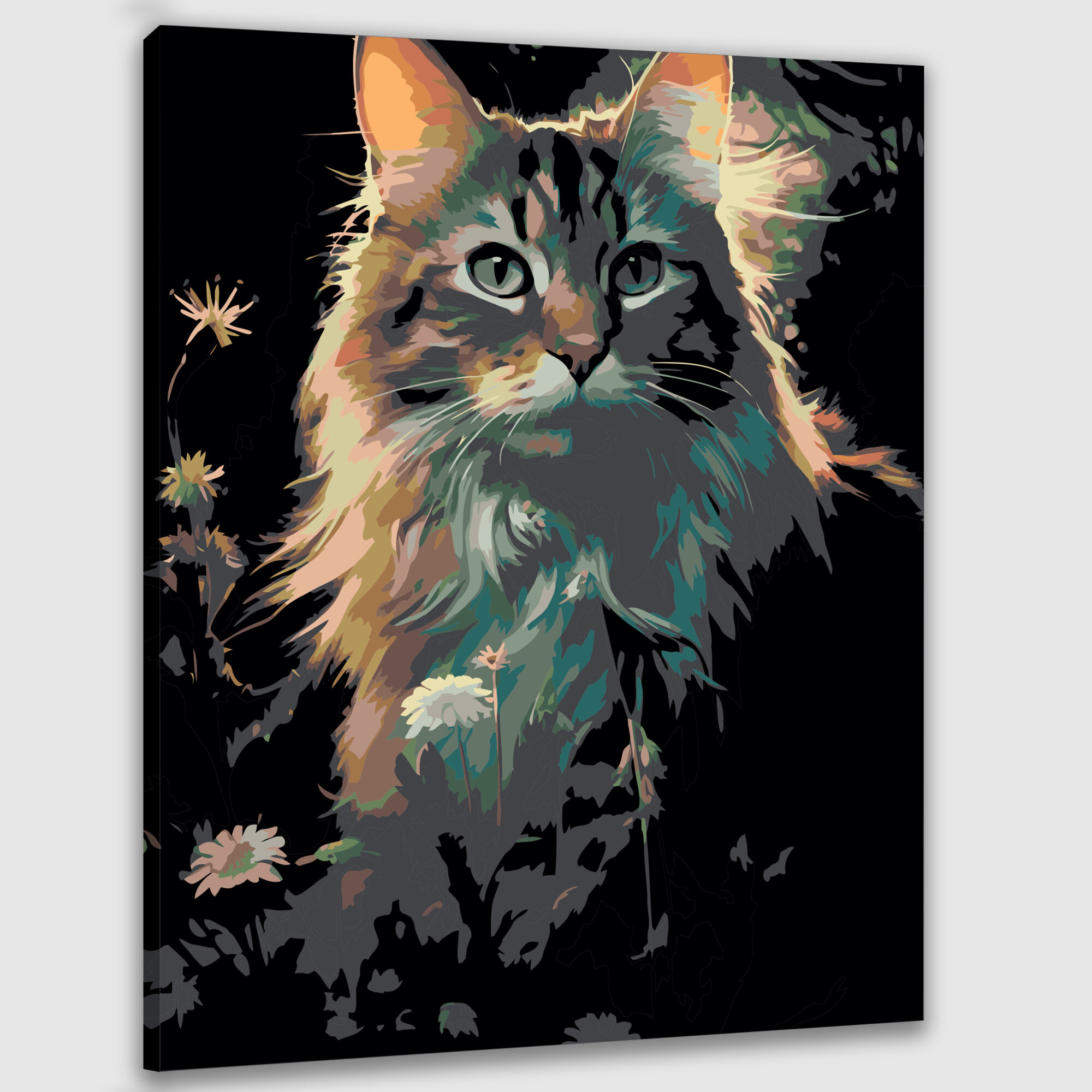 Картина по номерам 40x50 см, кот, мейн-кун, глаза, лес, лунный свет, шерсть, сияние, аура, очарование, таинственность