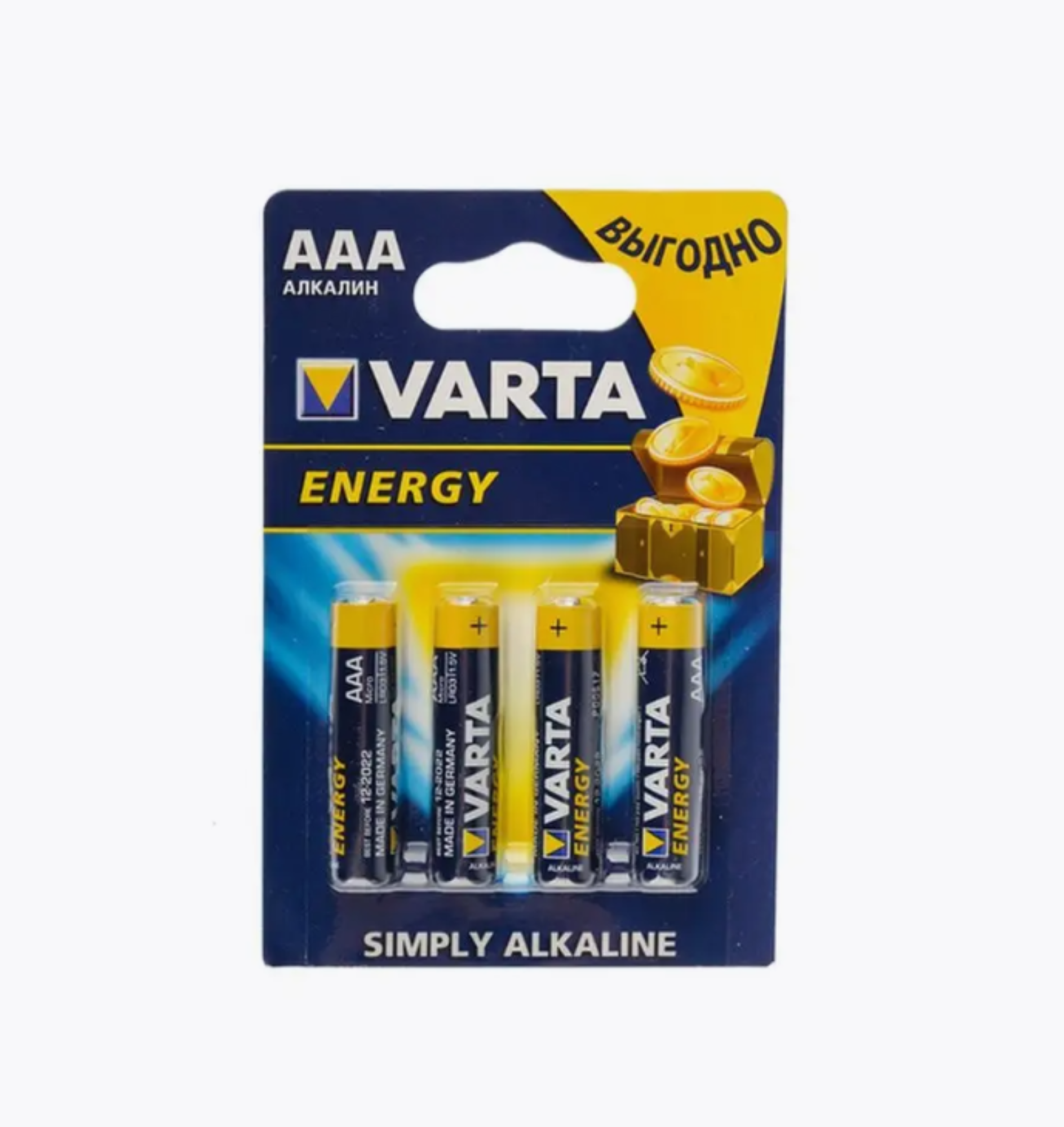 Батарейка VARTA ENERGY 1.5 В, LR03 (ААА), алкалиновая, 4 шт. в блистере