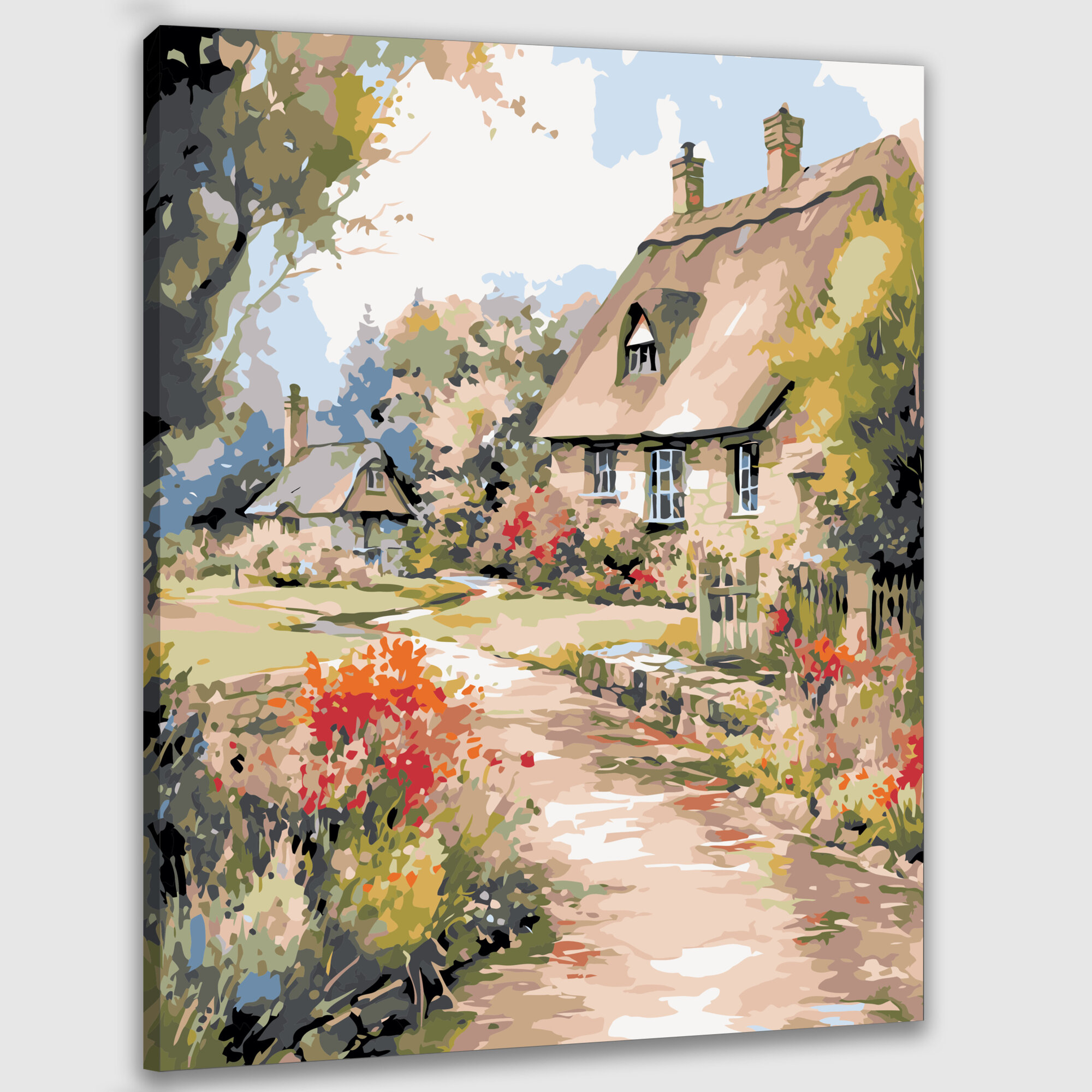 Картина по номерам 40x50 см, акварель, иллюстрация, деревня, фермерский дом, деревенское очарование, мирная обстановка