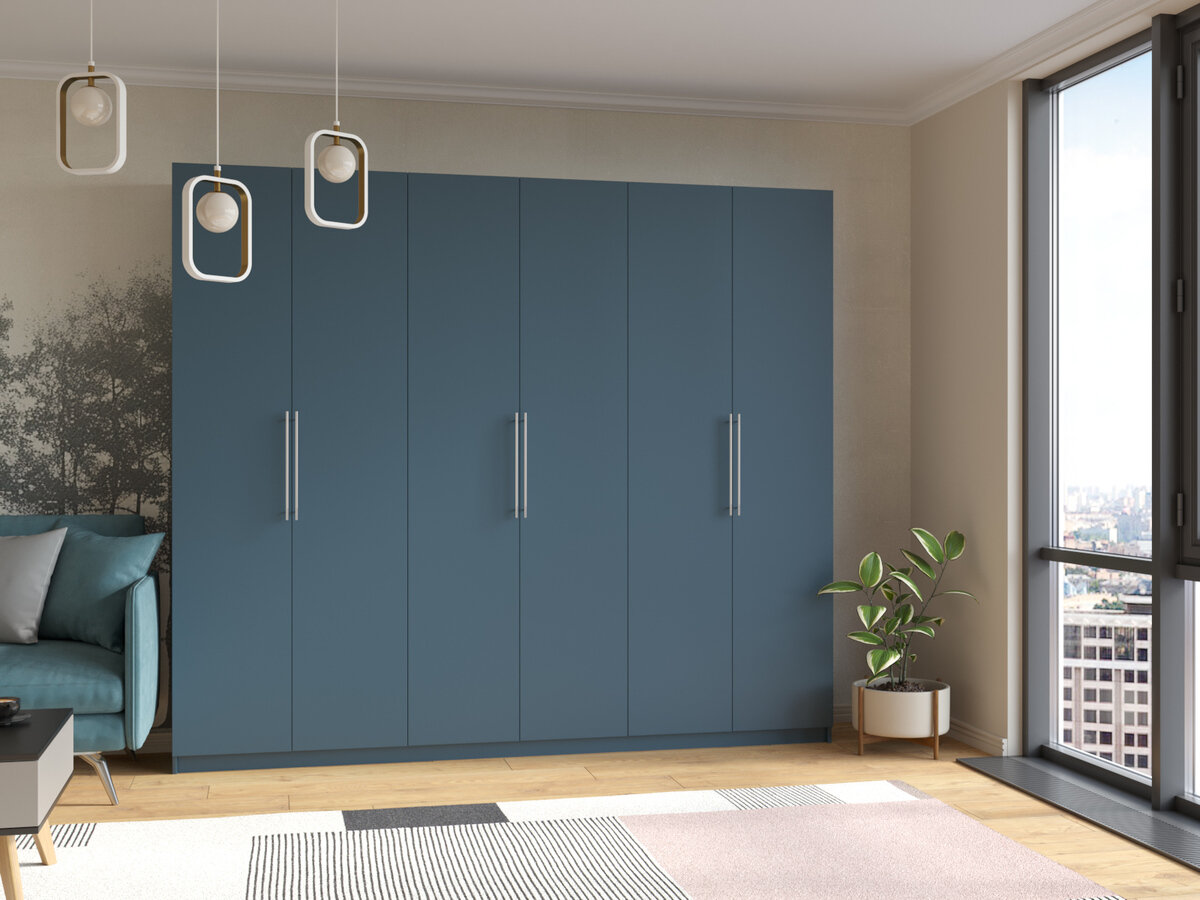 Шкаф распашной Калифорния-6 Альби Полуночно-синий для одежды шестидверный 240*230*50