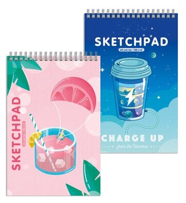 Скетчпад А5 148х210 мм, 60 л, блок - белый офсет 100 г/м2, бодрящие коктейли