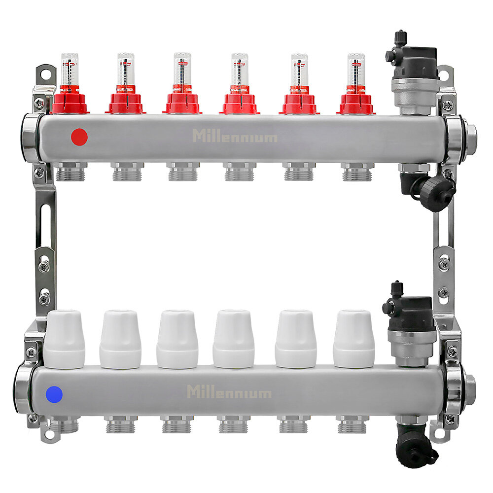 Коллекторная группа 1"х3/4" - 6 вых. с расходомерами Millennium (из нерж. стали)