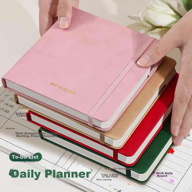 Zuolan Zhe Daily Planner, Portable Pocket Notebook, Square Notebook, Time Management, Self-Discipline, Check-In Schedule, Handheld Journal, Thickened Diary, Work And Study Notebook, Pink