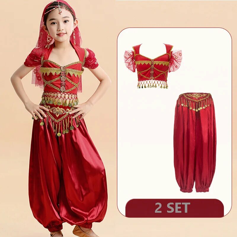 Детский костюм для танца живота Болливуд XL, 2 set red C