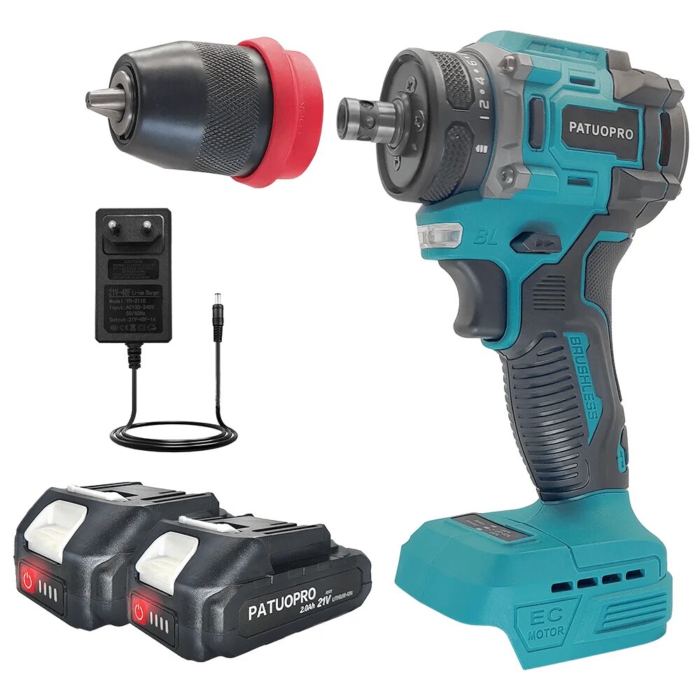 PATUOPRO Беспроводная дрель-отвертка 10мм для аккумулятора Makita 18В 2PCS 2.0Ah Battery