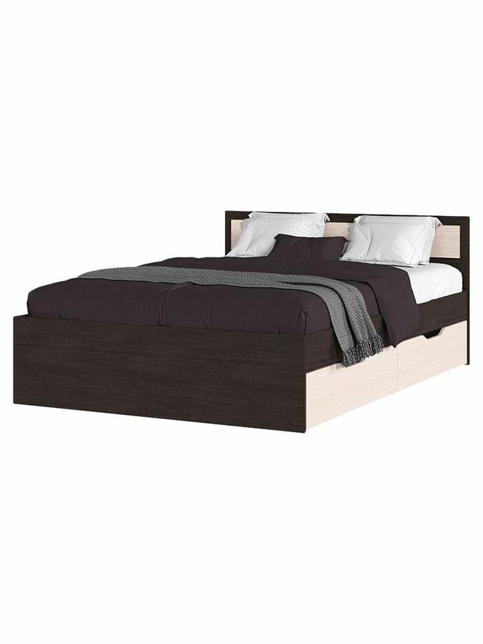 Двуспальная кровать Феста 160х200 см, деревянная, с основанием настил, с ящиками, Венге / Дуб Белфорт