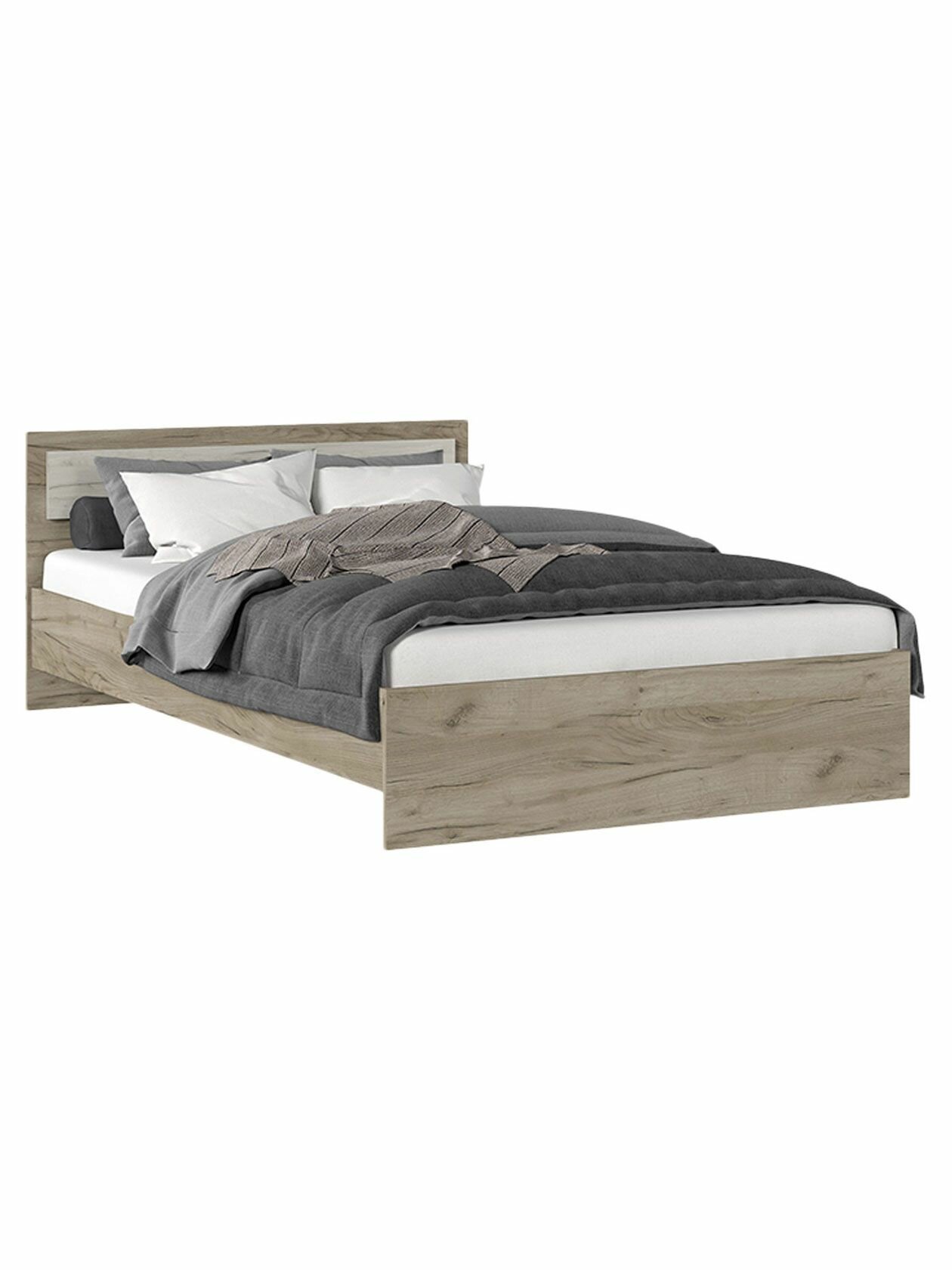 Односпальная кровать Феста 120х200 см, деревянная, с основанием настил, без ящиков, Дуб Крафт серый / Дуб Крафт белый