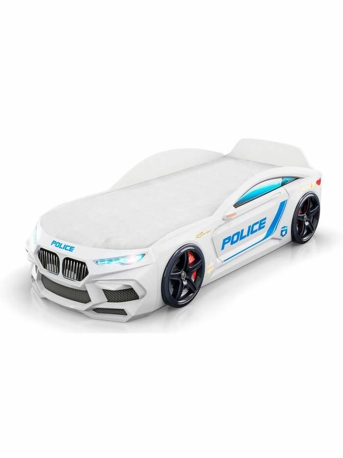 Кровать-машина Romack Ромео Полиция, белый Без ящика Без мягкого спойлера