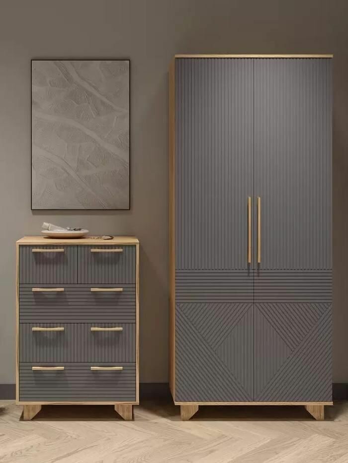 Прихожая комплект Ньерд Дуо со шкафом, с комодом, 160.2х40.4х210 см, Дуб Вотан / Черника