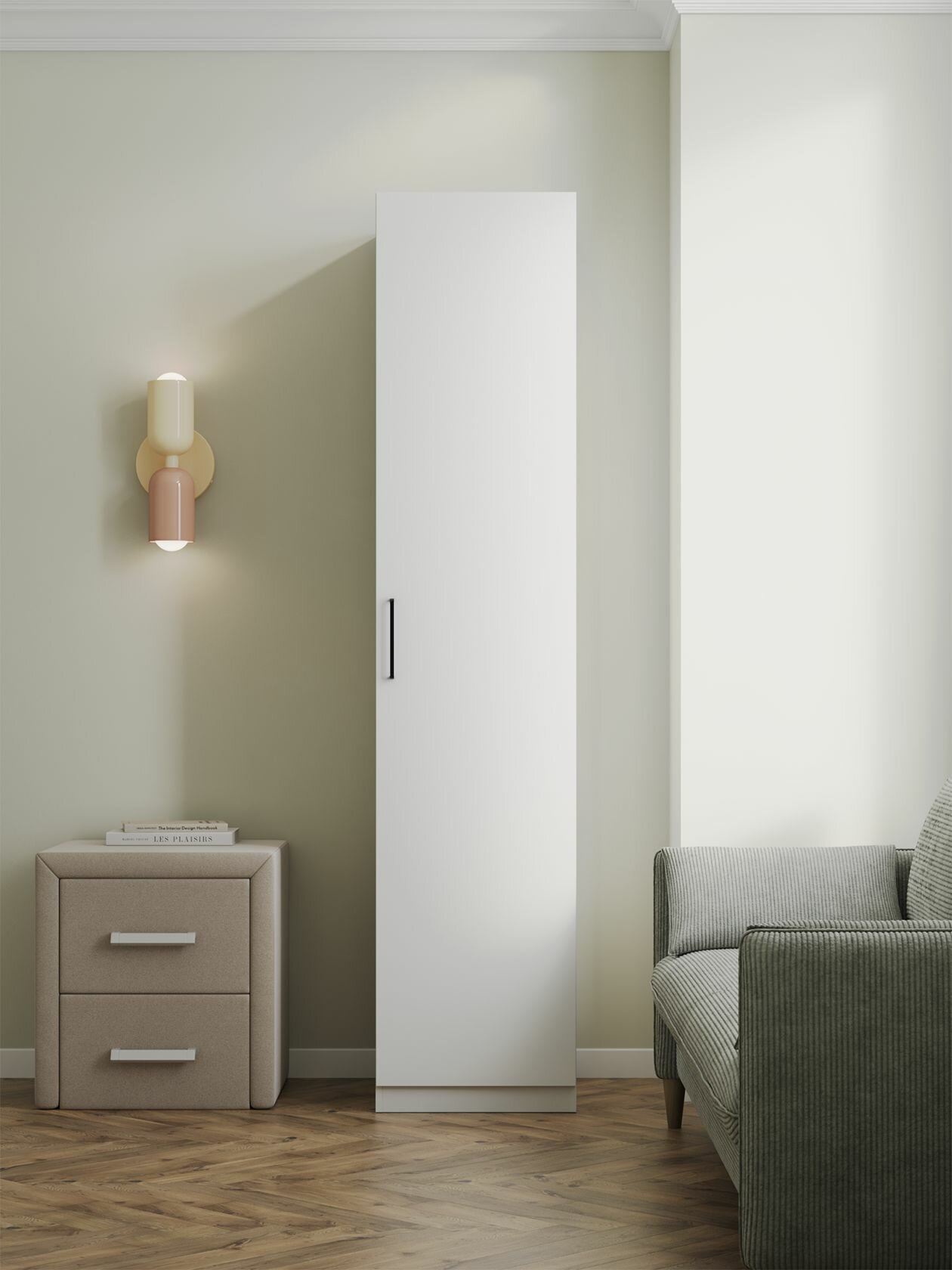 Распашной шкаф для одежды и хранения вещей Стайл со штангой, с доводчиками, 50х60.6х229.3 см, Белый