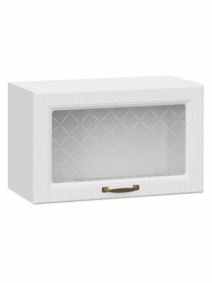 Кухонный модуль навесной, шкаф Флоренс со стеклом, 60х29.6х36 см, Белый / Белый текстурный