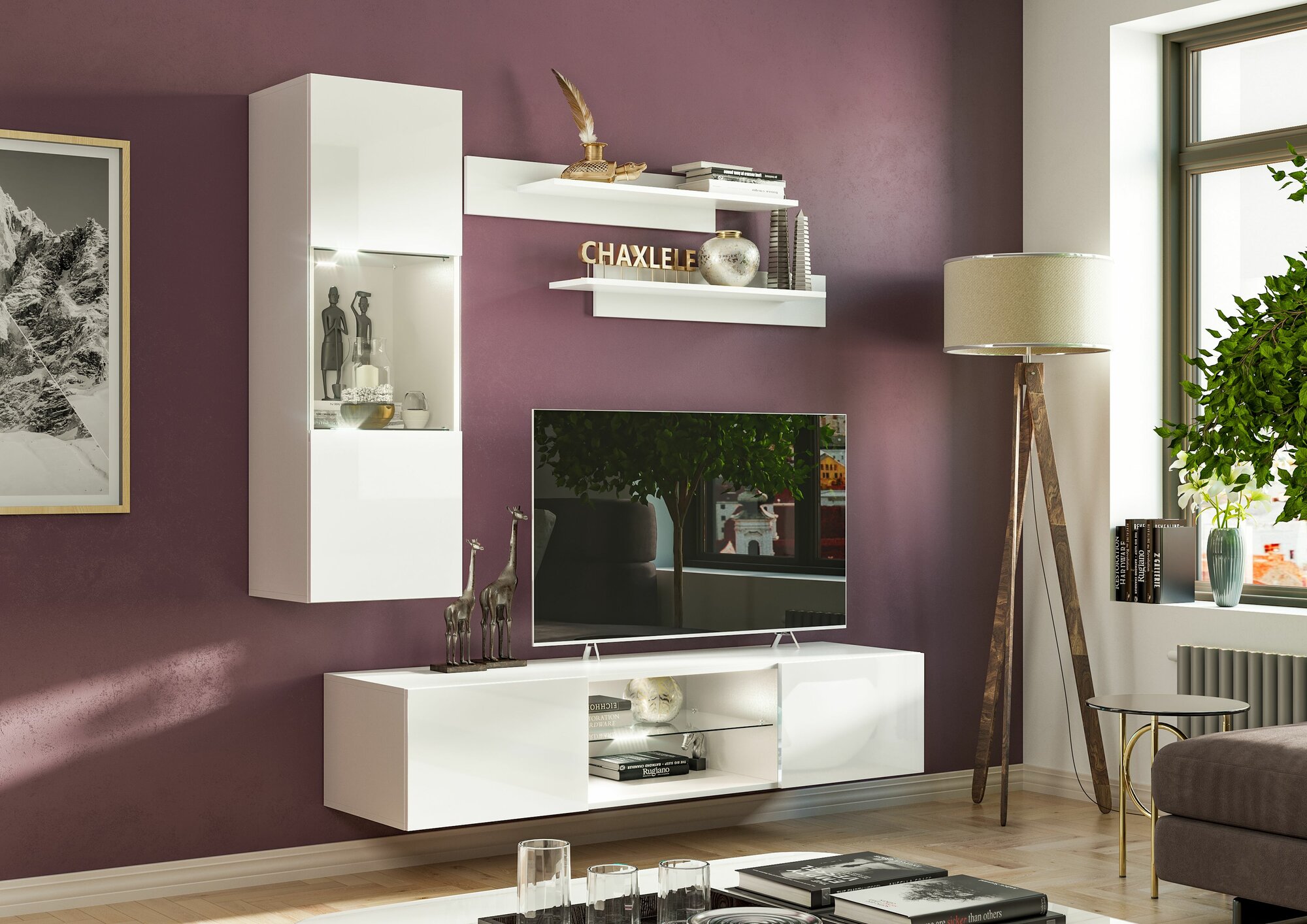 Гостиная Флорис Вариант №7 (Белый глянец/Белый ) (Миф)