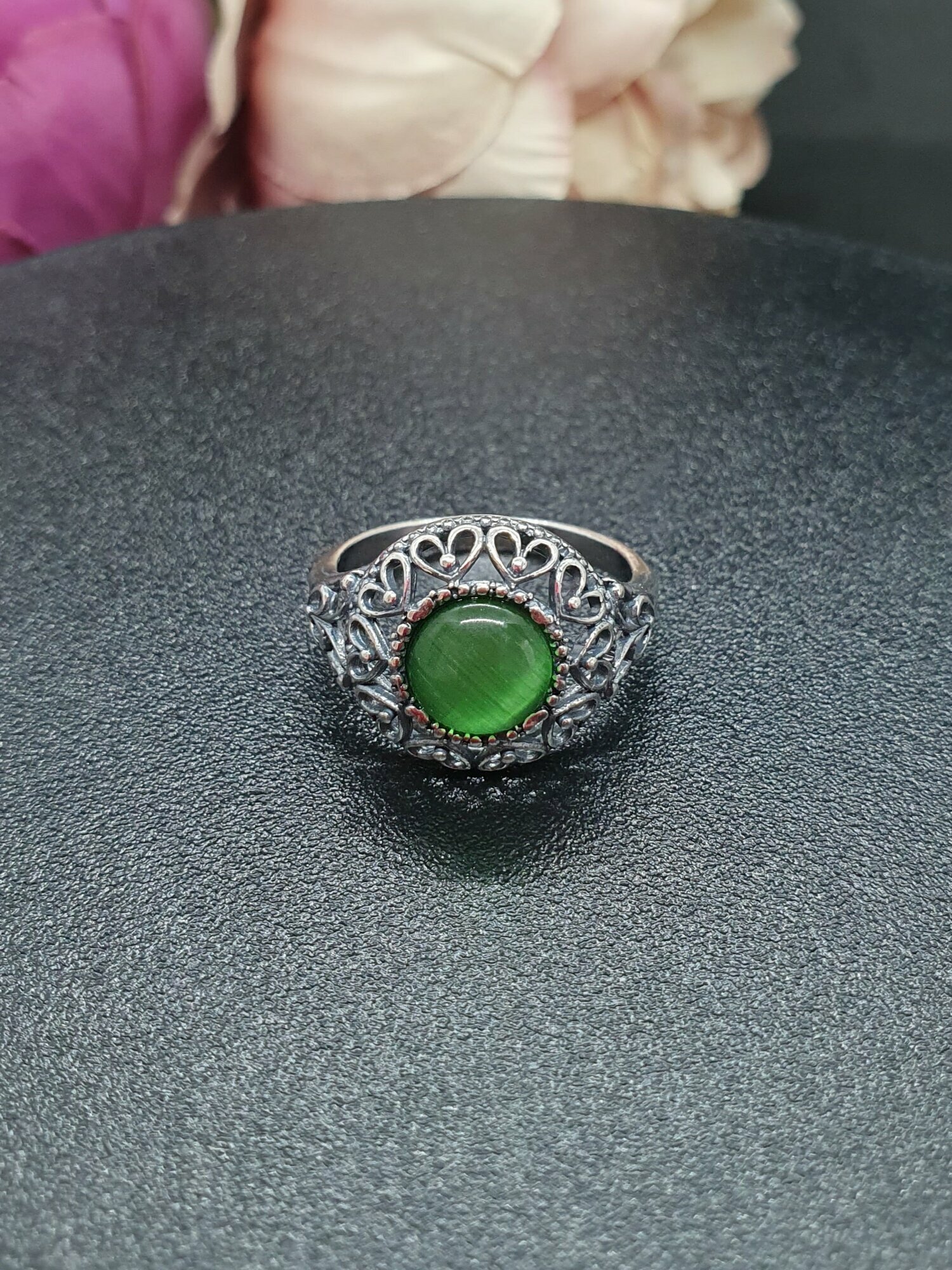 Кольцо, искусственный камень, кошачий глаз