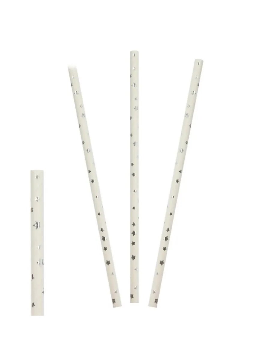 Трубочки для коктейля "Звезды Серебряные" (19,5 см) / 25 шт.