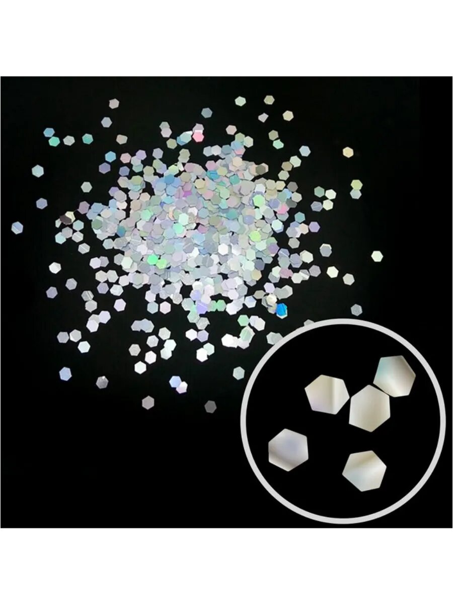 Глиттер "Блестки" лазерный Серебряный (2,5 мм) / 100 г.