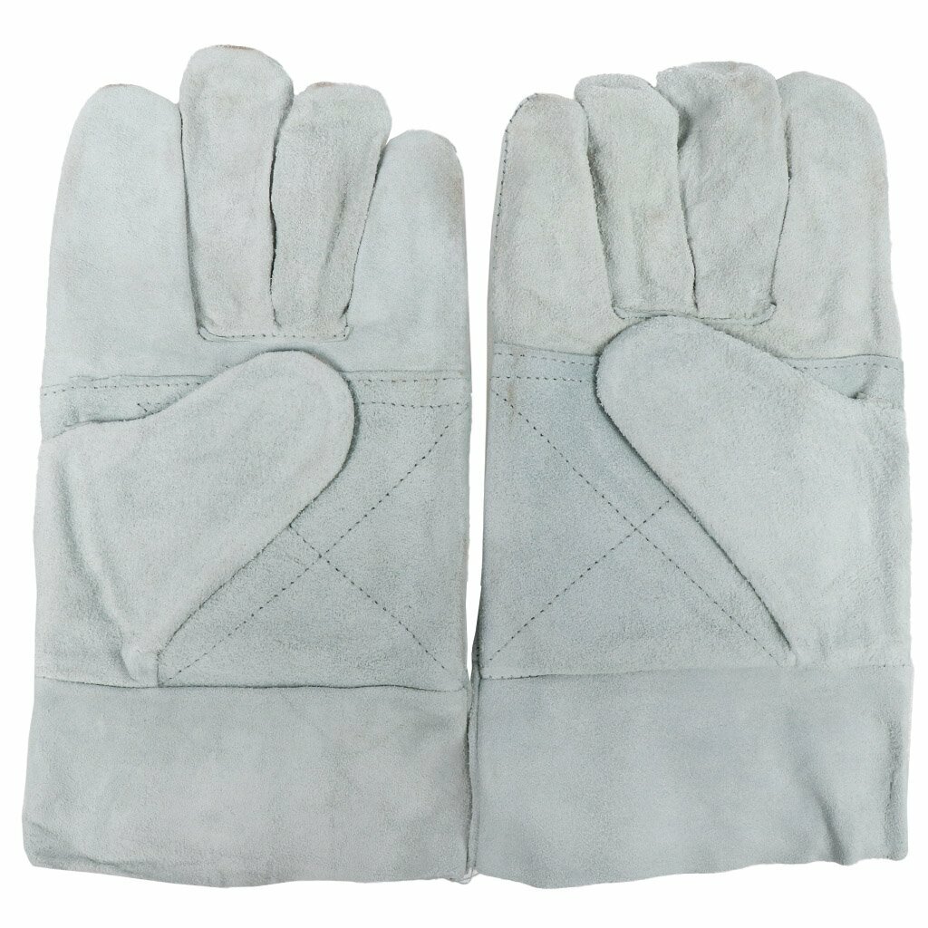 Перчатки-краги спилковые, 25 см, серая основа, укороченные, Профессионал