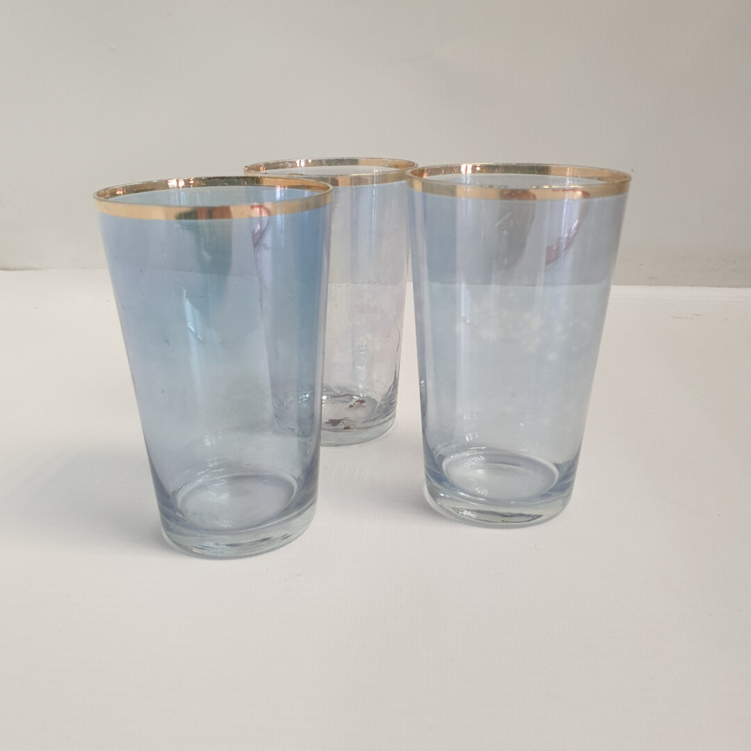 Стакан из цветного стекла с золотой каёмкой, на одном микроскол, СССР, цена за 1 шт