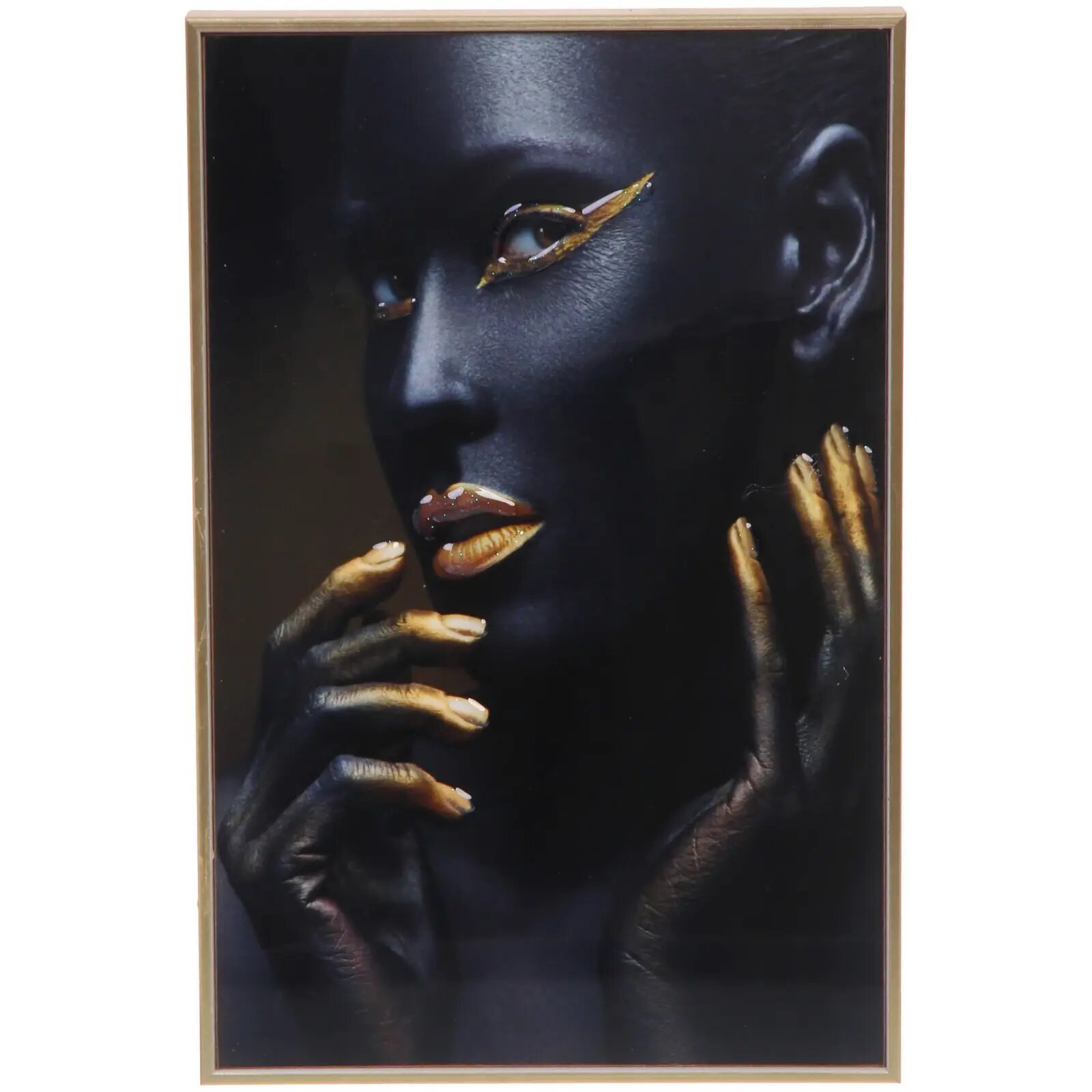 Интерьерная картина в раме «шанти» 19x29см, тёмный фон и золотой акцент