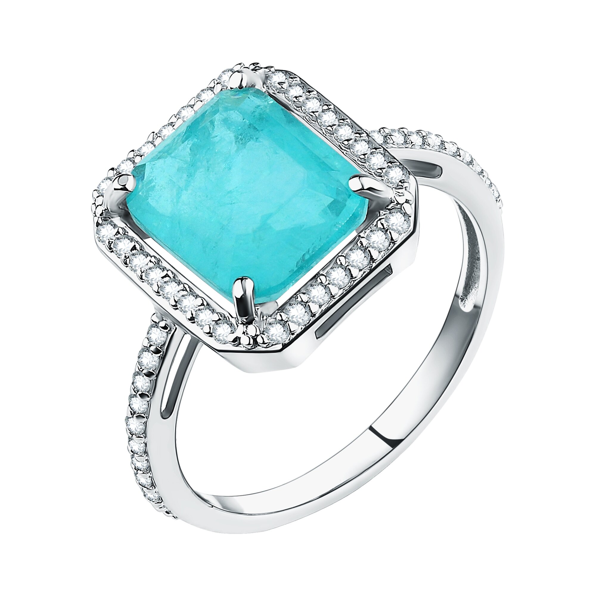 Кольцо, серебро, 925 проба, родирование, фианит, горный хрусталь