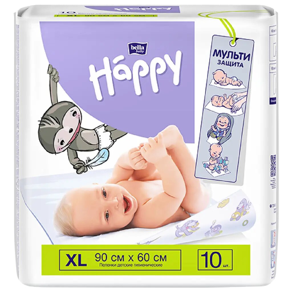 Bella Пеленки детские Baby Happy 60 х 90 см 10 шт