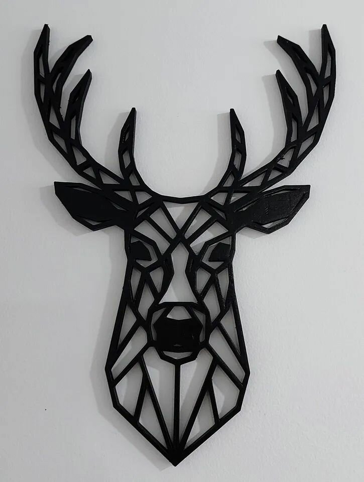 Табличка декоративная "Панно Олень ", черный, PLA пластик, 21x17.2см