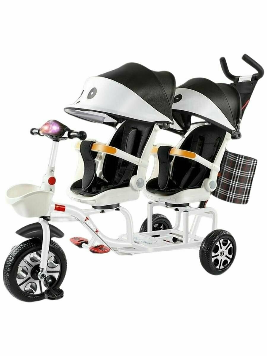 Складной двухместный детский трехколесный велосипед от 1 до 6 лет, двухместный велосипед с откидной спинкой спереди и сзади, детская коляска с музыкальными фарами CZX