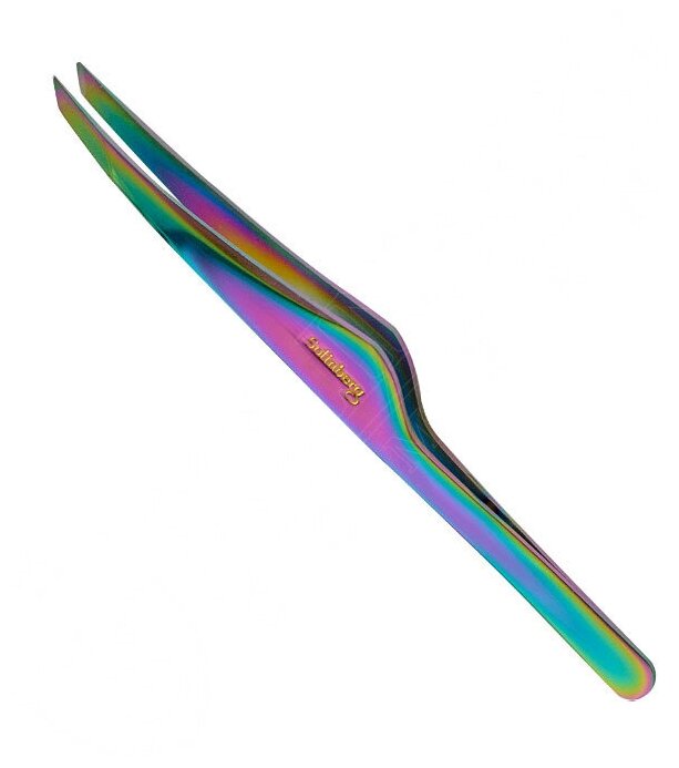 251-G808з, Пинцет для бровей Solinberg G808, (ручная заточка) радужный, наклонное окончание с четким
