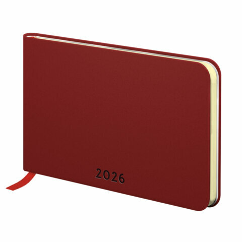 Еженедельник датированный 2026 малый формат 95х155мм А6 BRAUBERG Unique, красный, 117206
