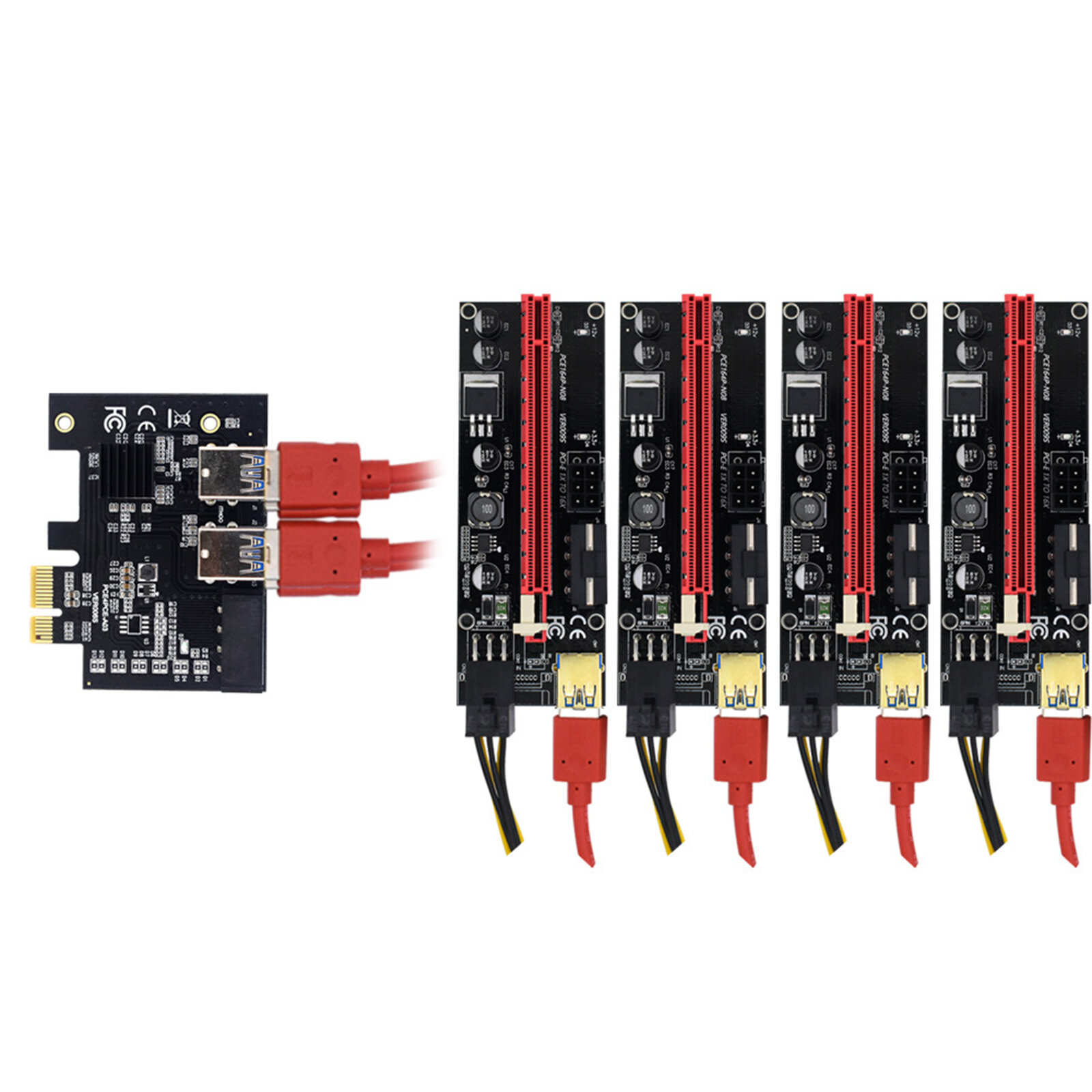 Двухслойный PCI-E Riser Hub USB3.0 4-портовый удлинитель от 1x до 16x Адаптер BTC ETH Hub Комплекты для майнинга BTC ETH Miner Set
