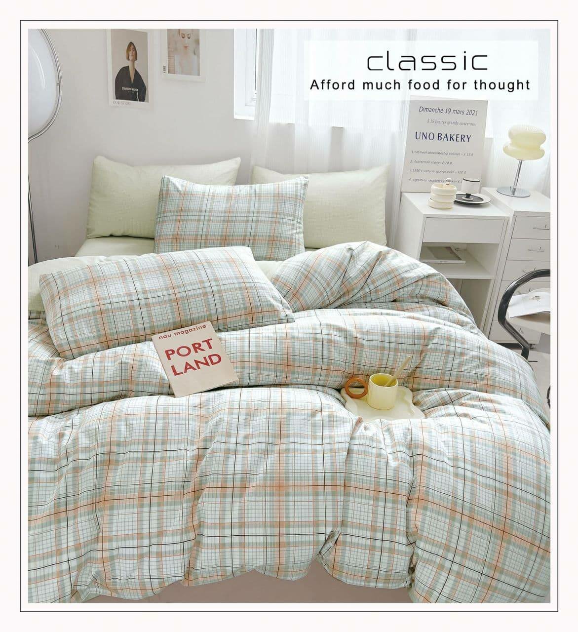 Комплект постельного белья Mency 2 спальный, Египетский хлопок, Клетка