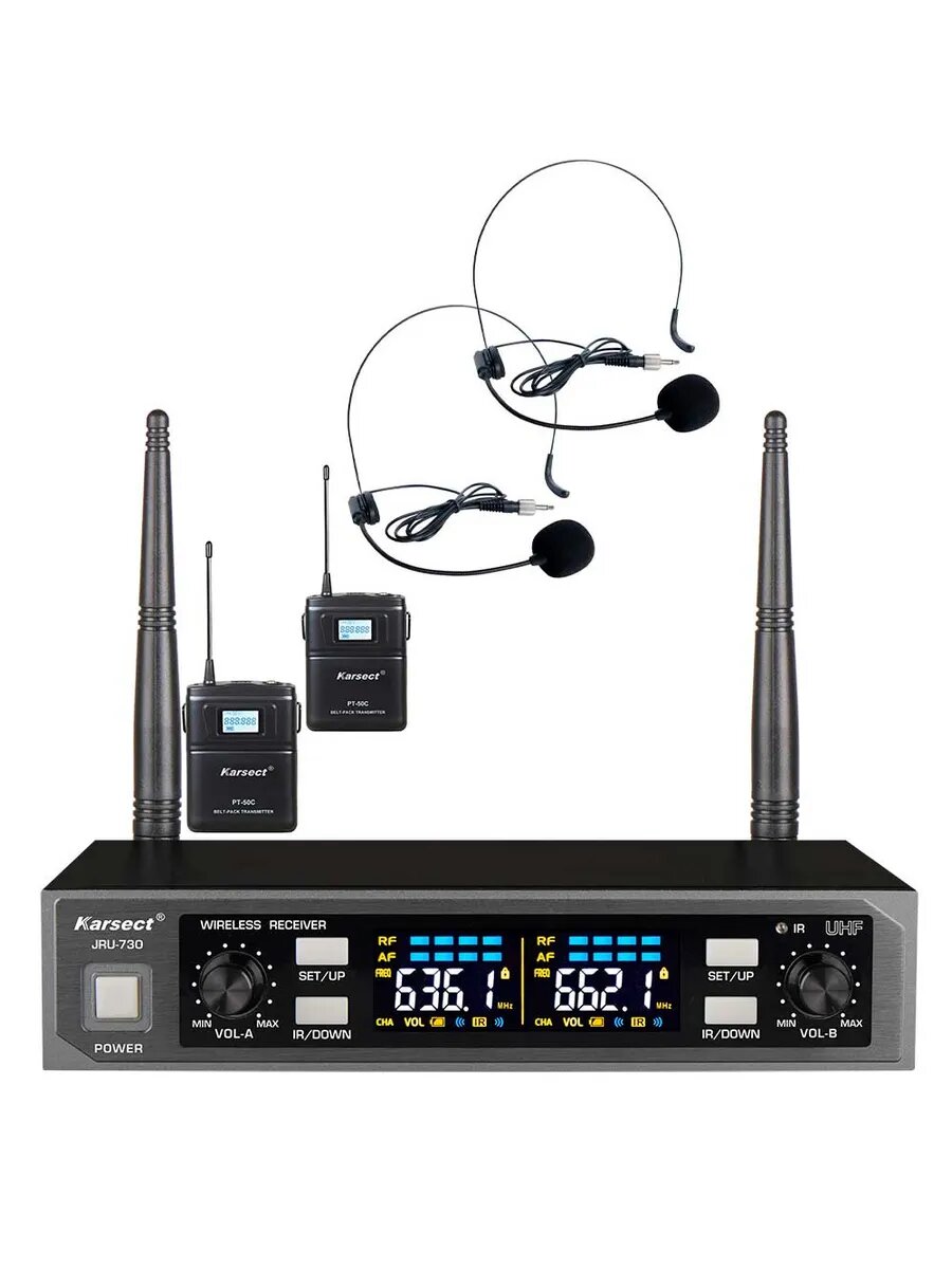 Радиосистема UHF PLL с двумя головными гарнитурами