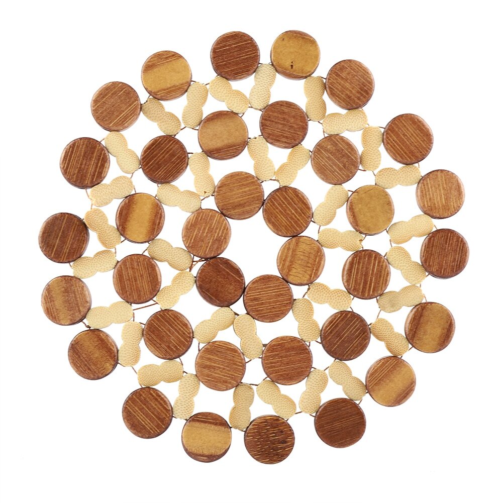 Round Bamboo Cup Pot Dish Pad Holder Heat Resistant Table Mat Placemat(Small)