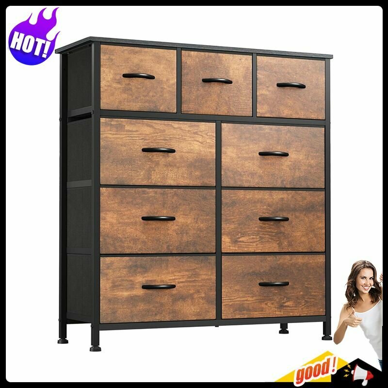 Тканевый комод с 9 выдвижными ящиками, прочной стальной рамой, деревянной столешницей и легко натягивающейся тканью