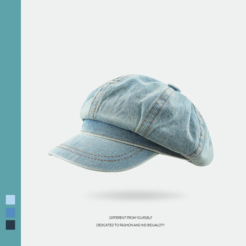 Джинсовый берет "Литературная шляпа", японский стиль, ретро-синий, размер M