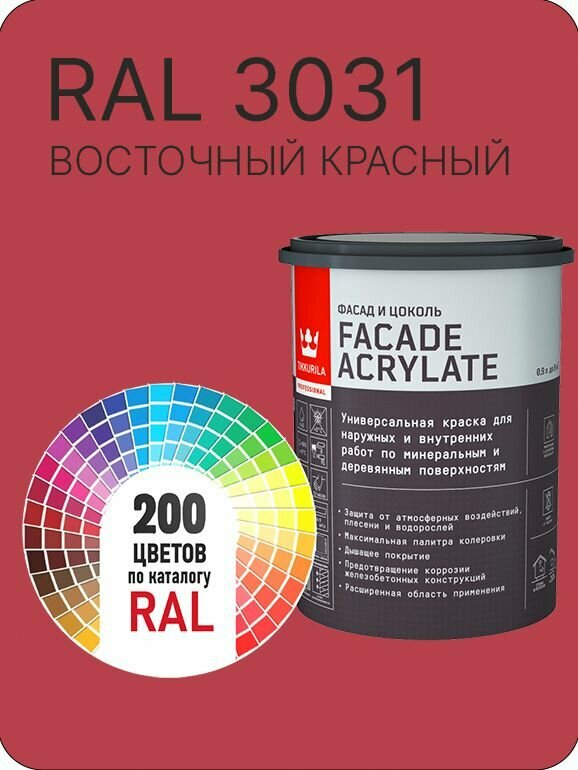 Tikkurila Facade Acrylate краска для фасадов и интерьеров цвет восточный красный Ral 3031 0.9 л.