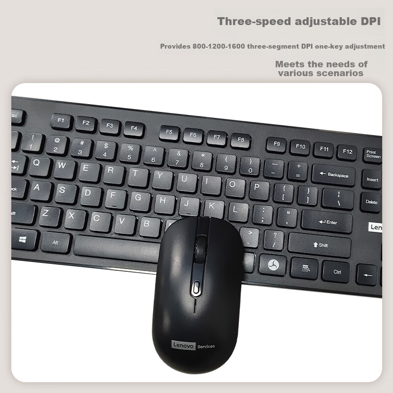 Lenovo Wireless Keyboard and Mouse Combo Full-size Keyboard Business Office USB Compatible with Laptops Desktops All-in-One Computers T221 Black