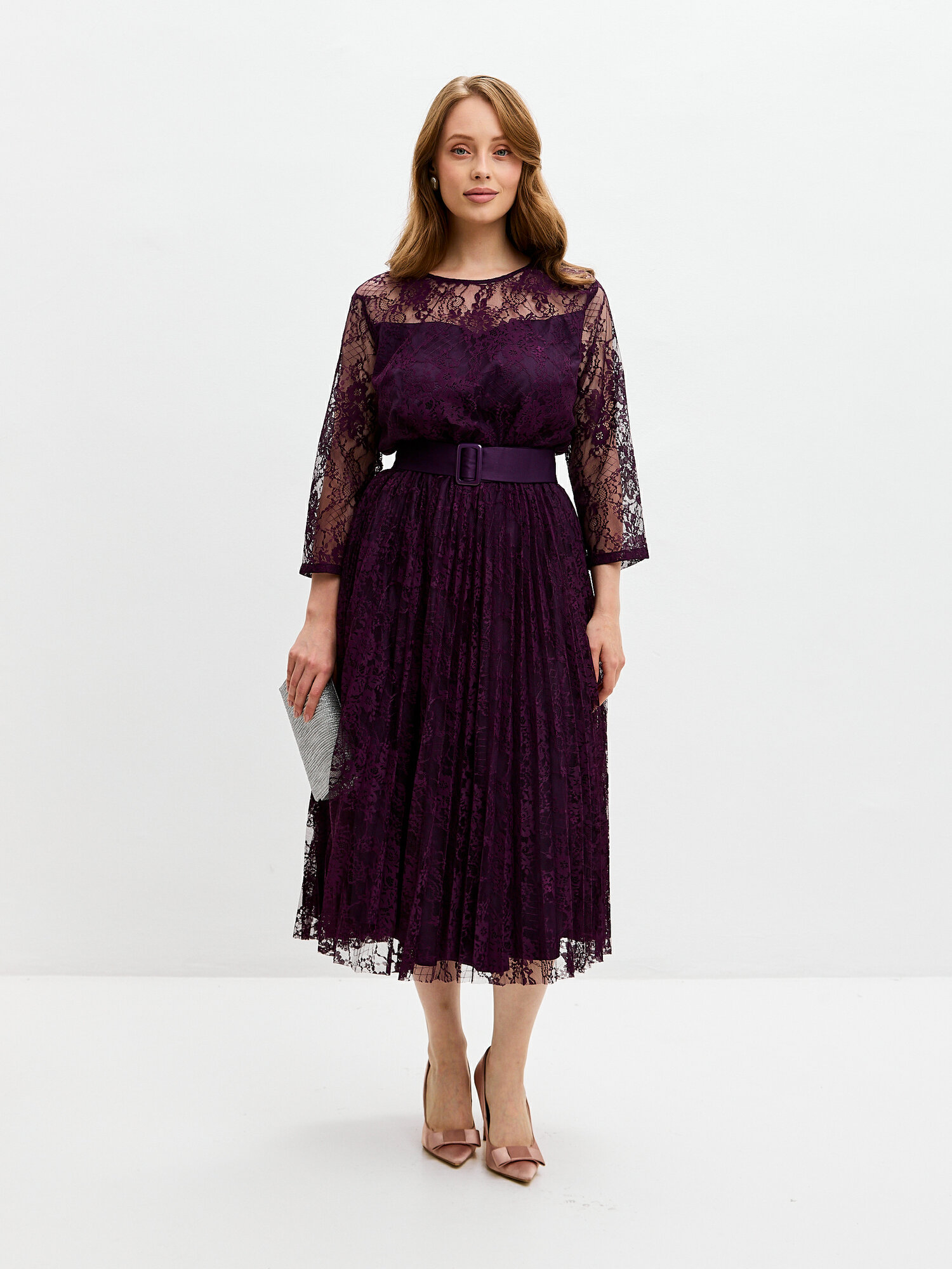 Платье женское BrandStoff, вечернее, праздничное, кружевное, нарядное, винный, 50