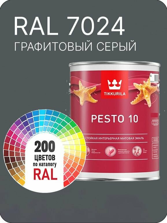 Краска эмаль по дереву и металлу цвет графитовый серый Ral 7024 0,9 л