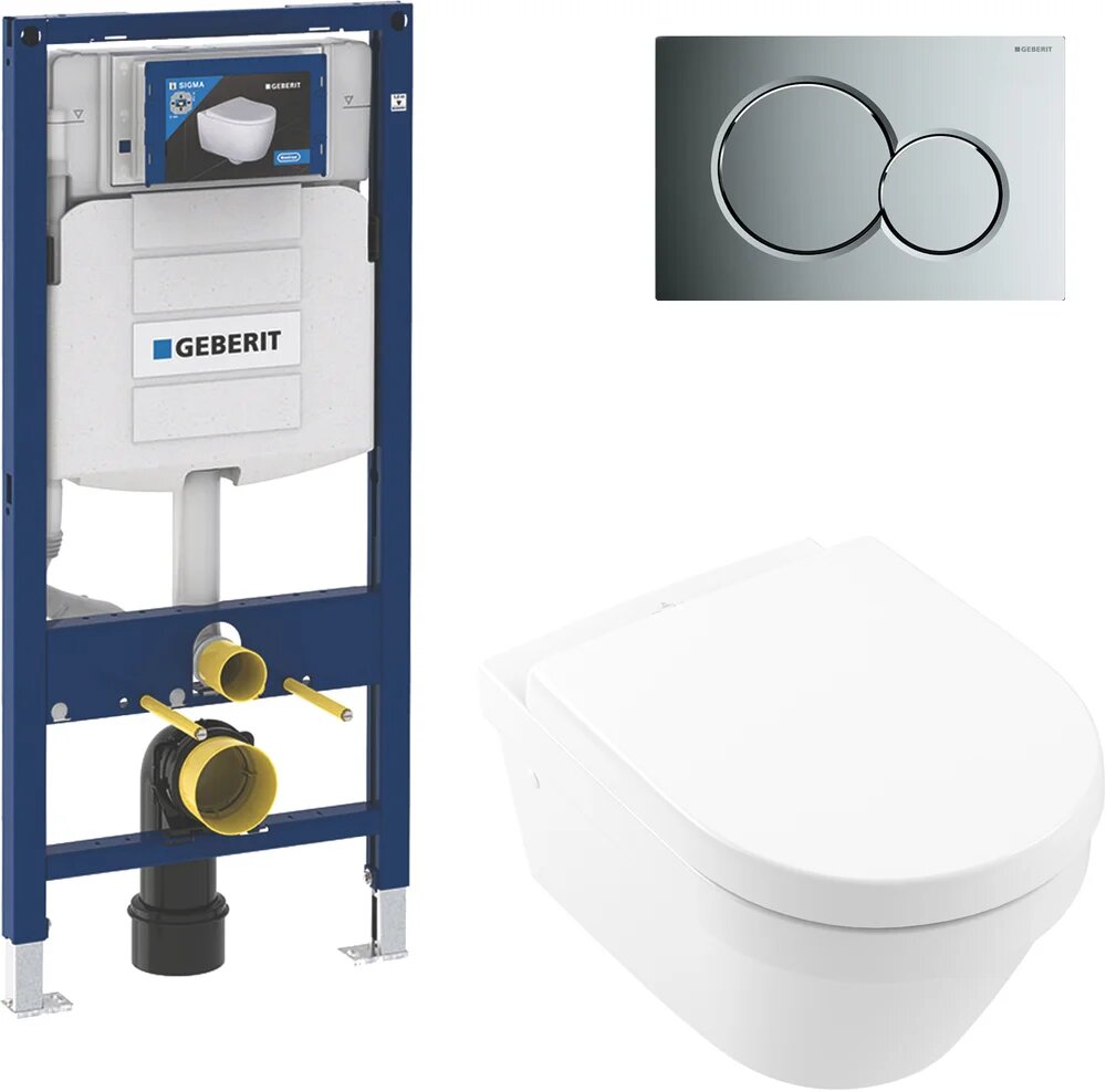Комплект Унитаз подвесной Villeroy & Boch Architectura 4694HR01 / Инсталляция Geberit Duofix UP 320 111.300.00.5 / Кнопка Sigma 01 115.770.21.5 хром, Крепления
