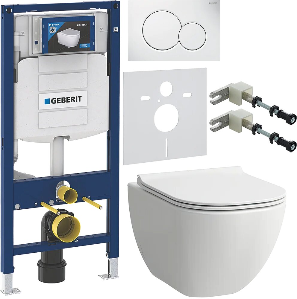 Комплект Унитаз подвесной Laufen Basal безободковый, с микролифтом / Инсталляция Geberit Duofix UP 320 111.300.00.5 / Кнопка Sigma белая, Крепления к стене, Шумоизоляция
