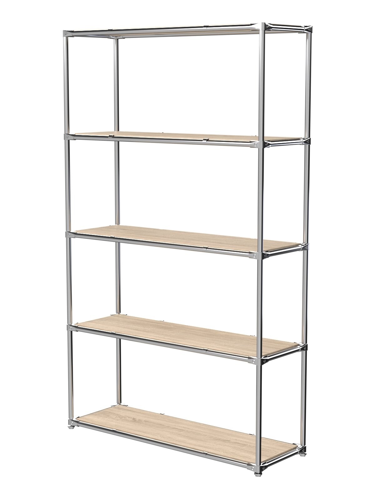 Торговый хромированный стеллаж с полками ДСП №4, Дуб Сонома