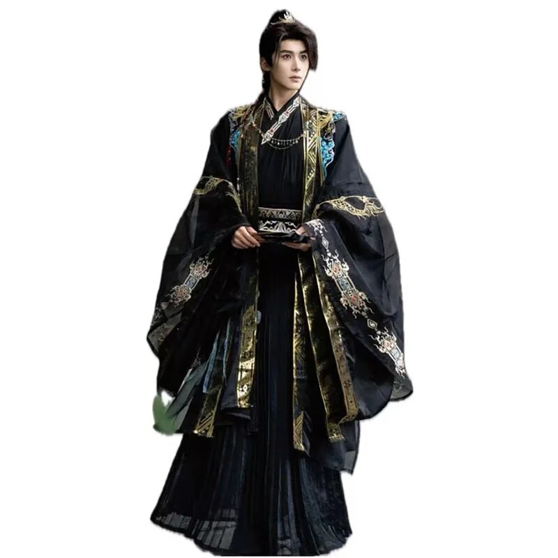 Большой размер черный ханьфу костюм для мужчин и женщин XXL