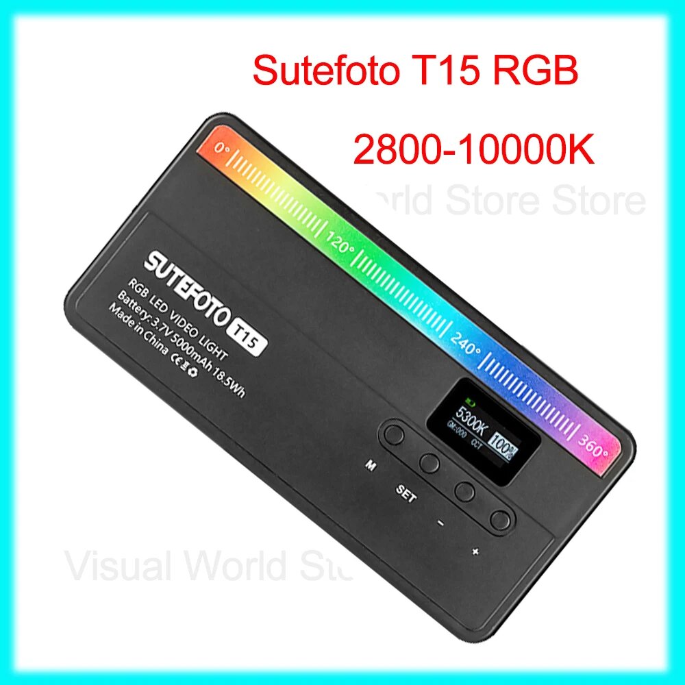 Sutefoto T15 RGB видеосвет полноцветный панельный светильник 5000 мАч с регулируемой яркостью 2800-10000K CRI 95+ лампа для фотостудии для видео Livestream