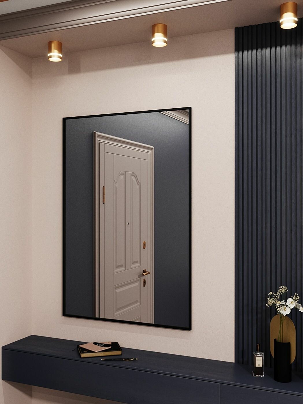 Зеркало в ванную в алюминиевой раме MOONRISE 120х90 см. Черное